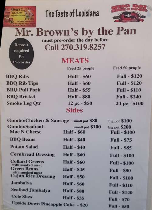 Mr. Brown, Who Dat Wingz, & PoBoy menu in Radcliff, Kentucky, USA