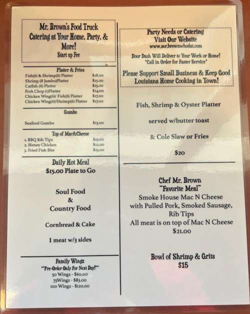 Mr. Brown, Who Dat Wingz, & PoBoy menu in Radcliff, Kentucky, USA
