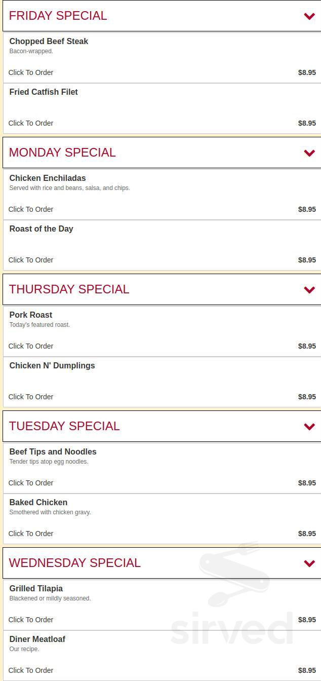 Division Street Diner menu in Arlington, Texas, USA