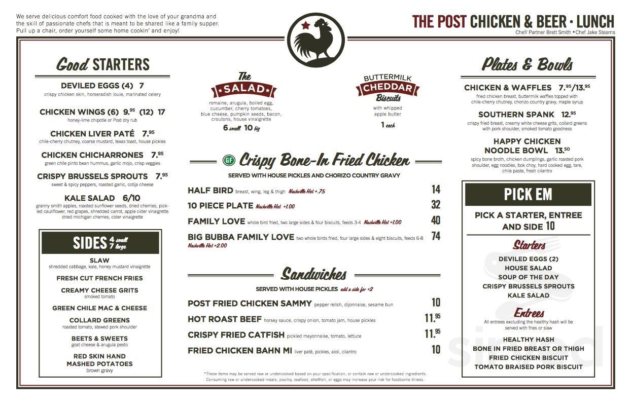 Menu for The Post Chicken & Beer - Longmont in Longmont, CO | Sirved