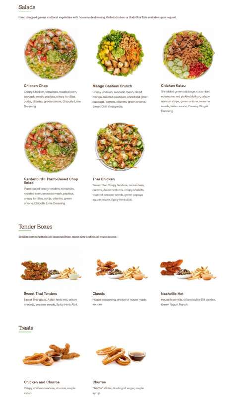 Starbird Salads menu in Oakland, California, USA