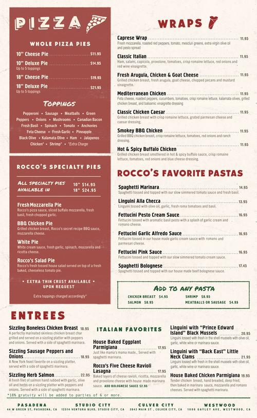 Rocco's Tavern menu in Los Angeles, California, USA