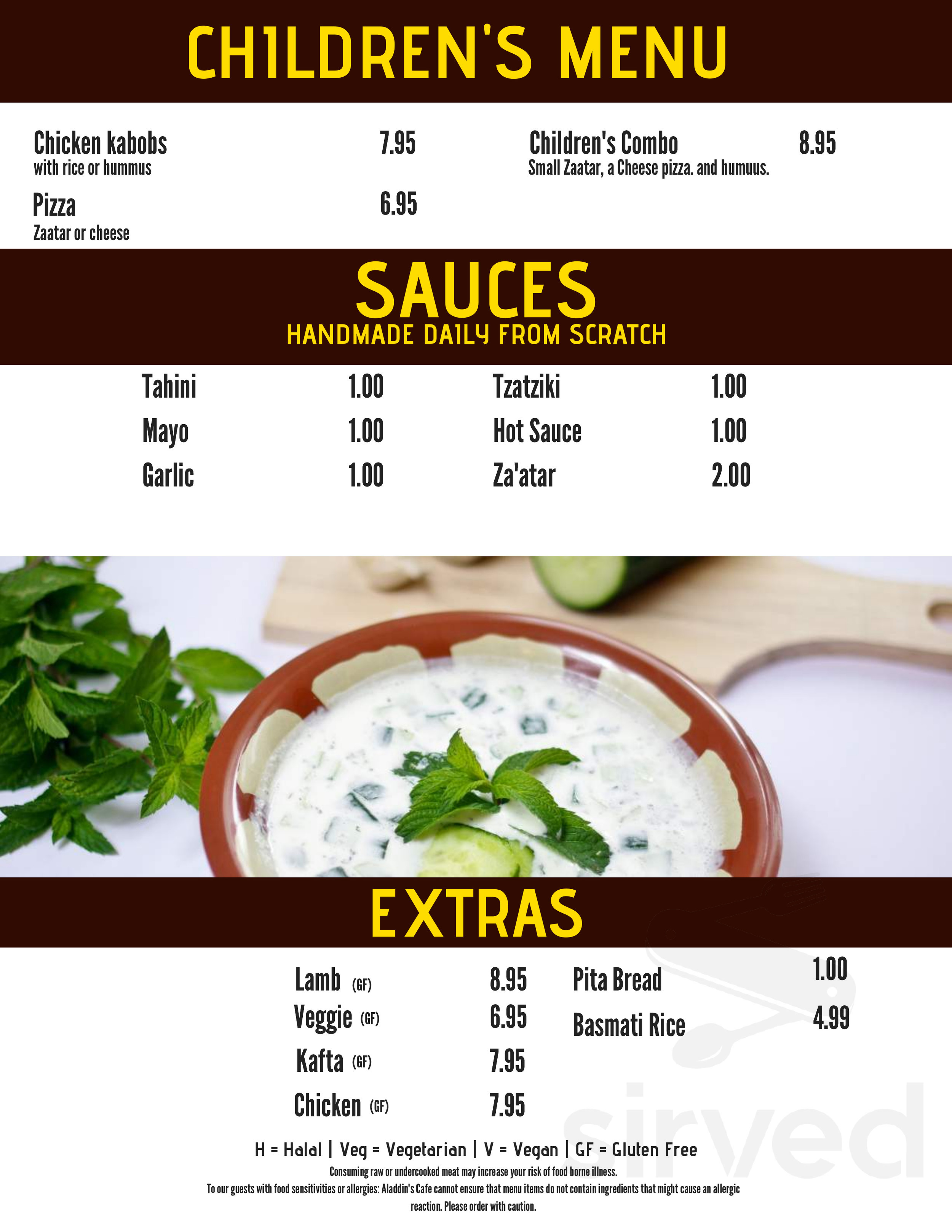 Aladdin's Café Restaurant & Catering menu in Portland, Oregon, USA