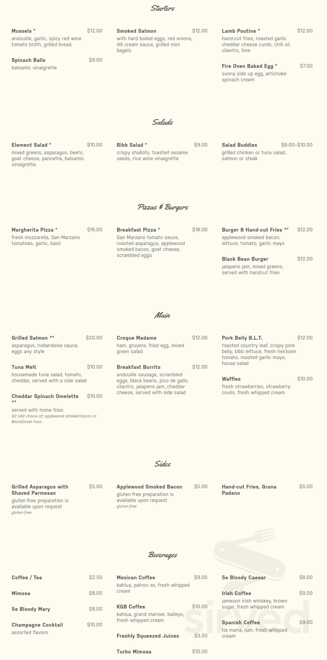 Menu - Newport RI's The Fifth Element | Sirved