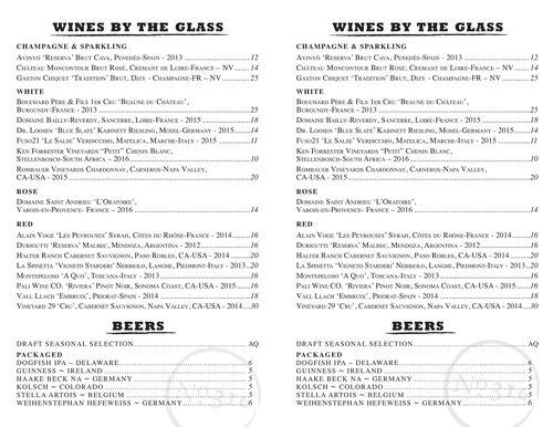 Steak House No. 316 menu in Aspen, Colorado, USA