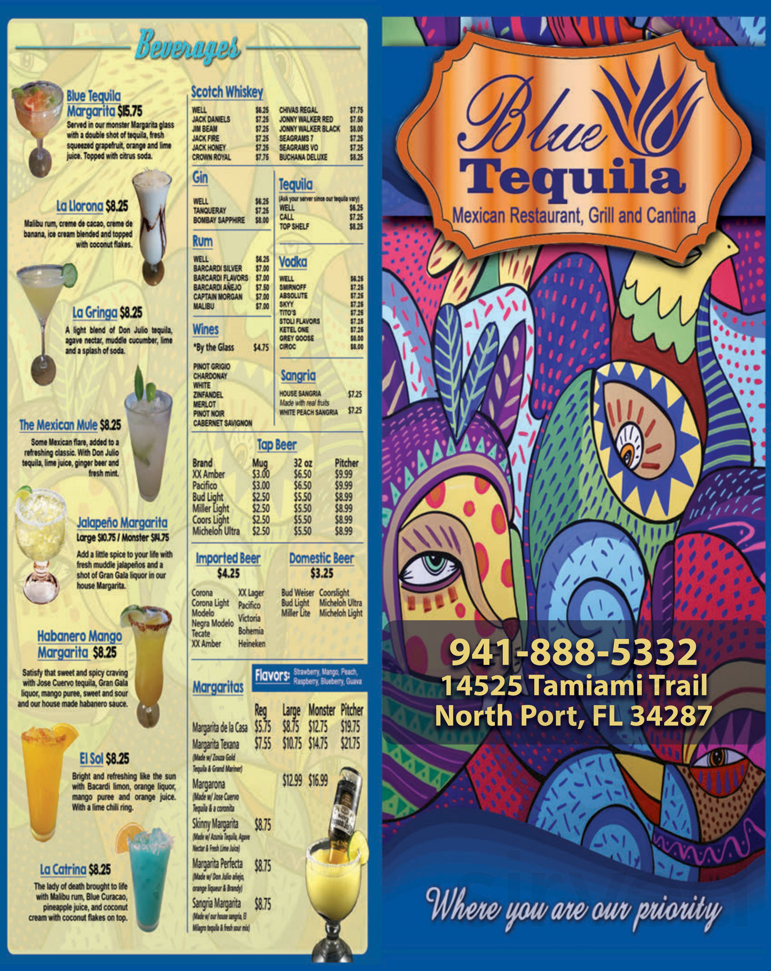 Menu for Blue Tequila Mexican Restaurant, Grill & Cantina in North Port ...
