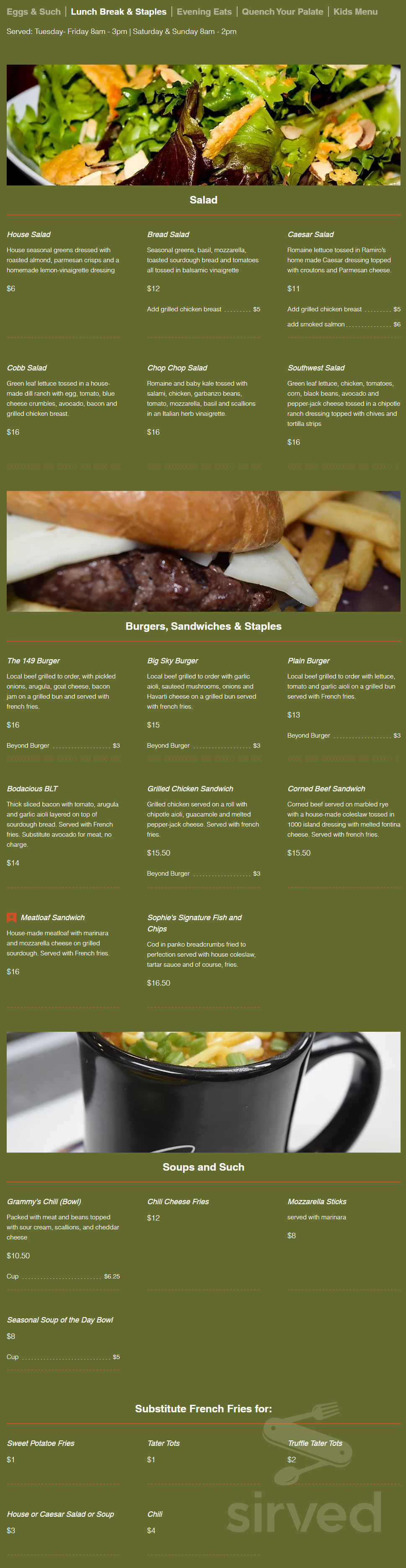 Sophie's Kitchen menu in Billings, Montana, USA