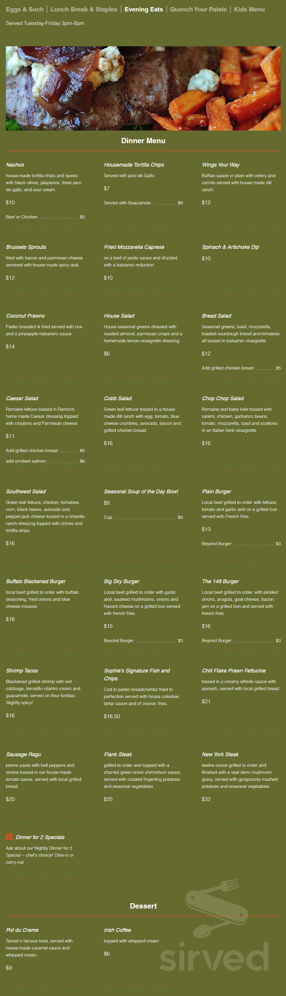 Sophie's Kitchen menu in Billings, Montana, USA