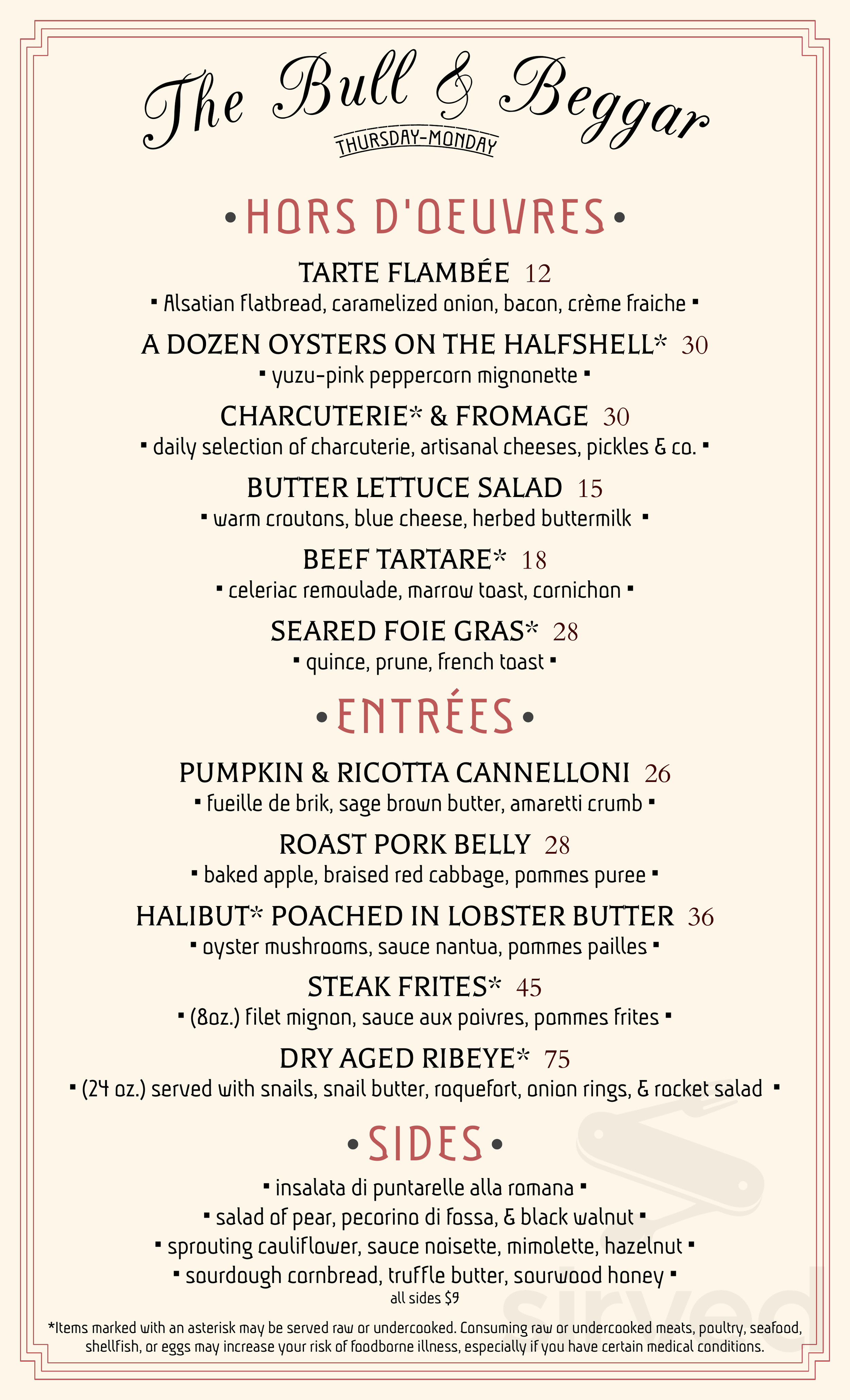 Menu - Asheville NC's The Bull and Beggar | Sirved