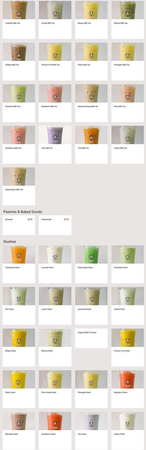 Bing's Boba Tea menu in Tucson, Arizona, USA