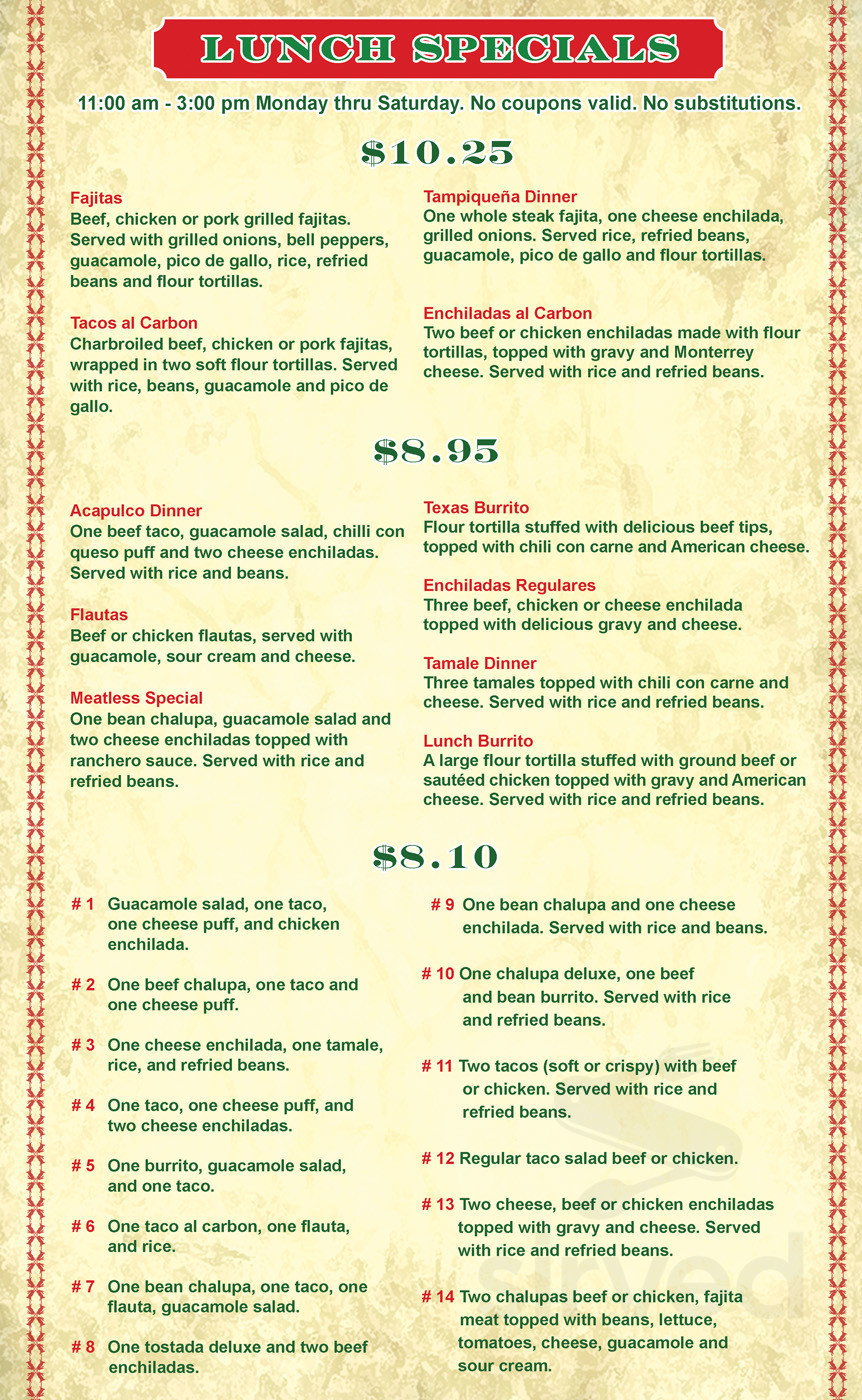 Los Arcos Mexican Restaurant menu in Houston, Texas, USA