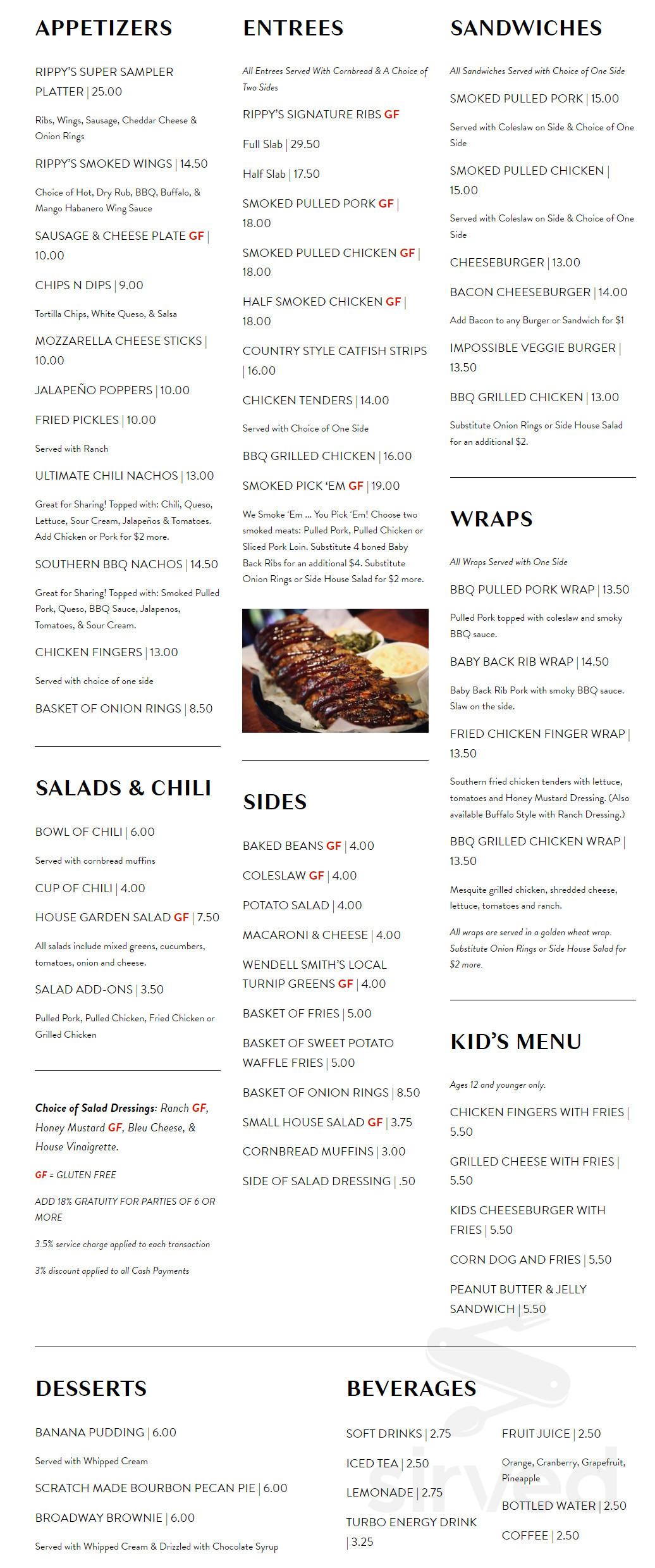 Rippy's Honky Tonk menu in Nashville, Tennessee, USA