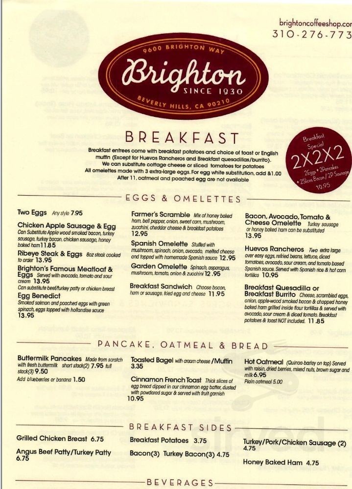 Brighton Coffee Shop menu in Beverly Hills, California, USA