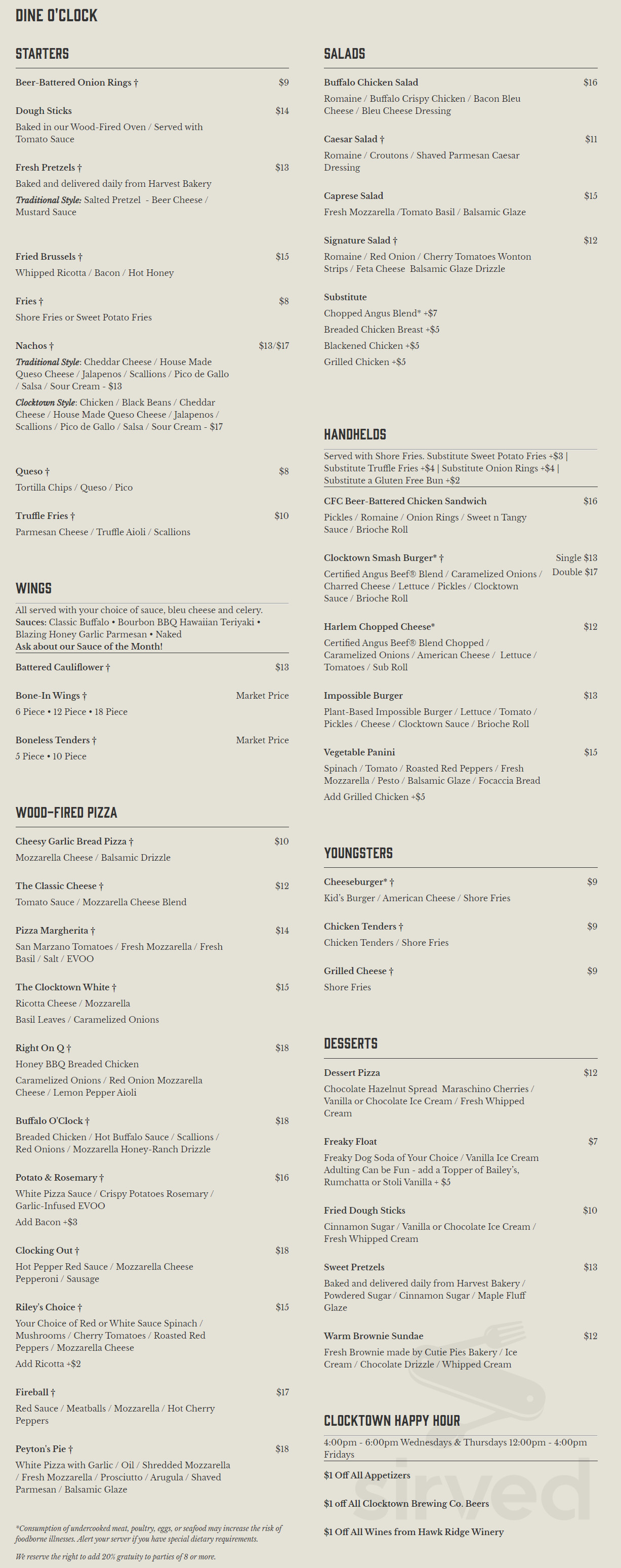 Clocktown Brewing Company menus in Thomaston, Connecticut, United States