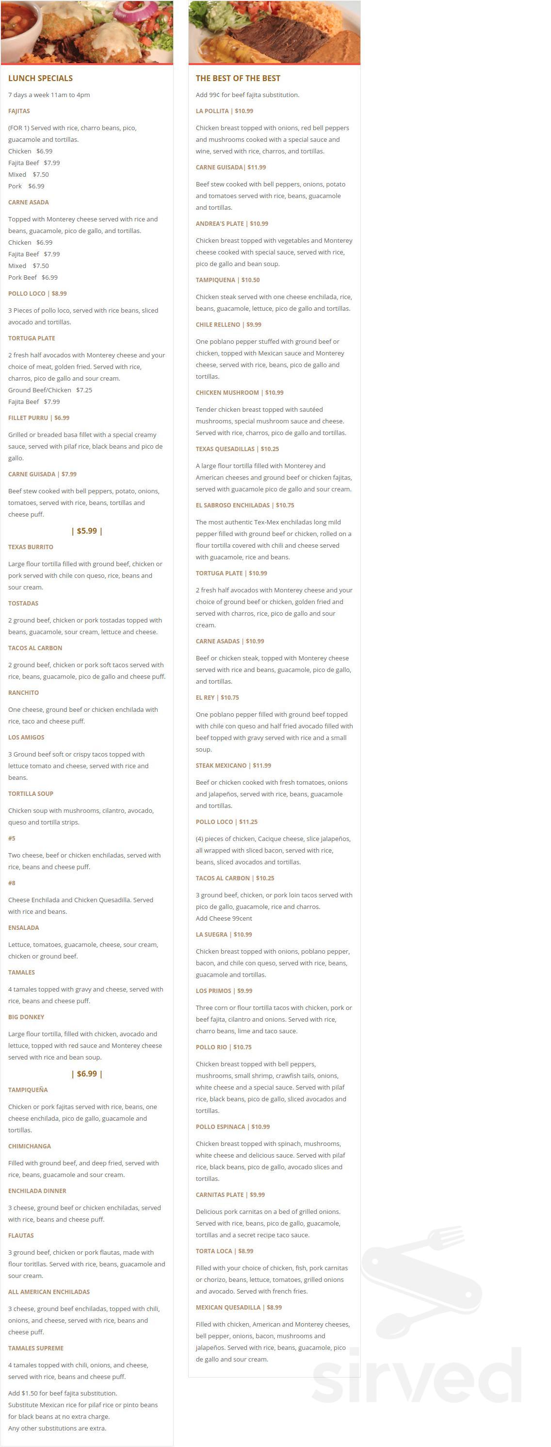 Patron Grill menus in Livingston, Texas, United States