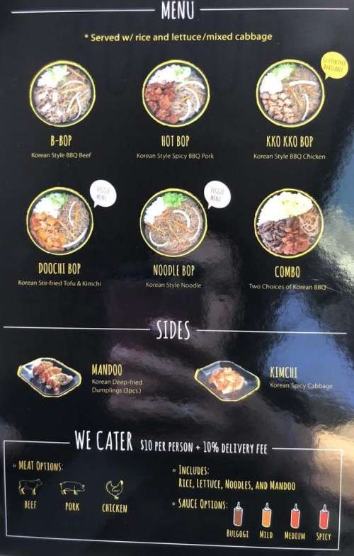 Cupbop - Korean BBQ menu in Mesa, Arizona, USA
