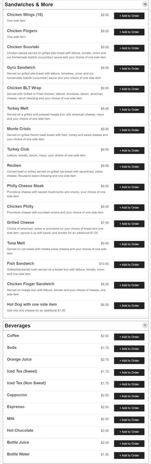 The Hideout Kitchen and Cafe menu in West Palm Beach, Florida, USA