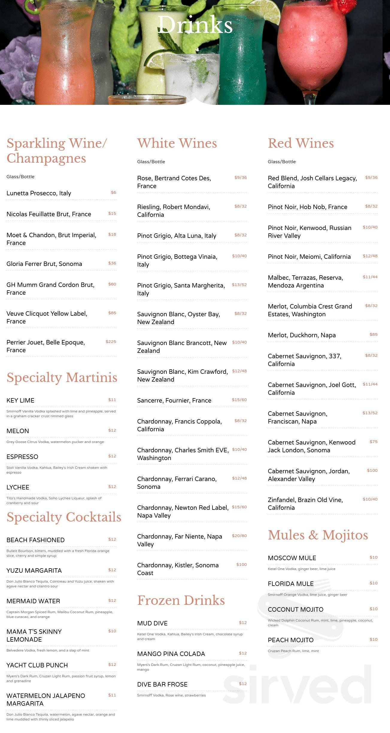 Dive Bar Restaurant menu in Jupiter, Florida, USA