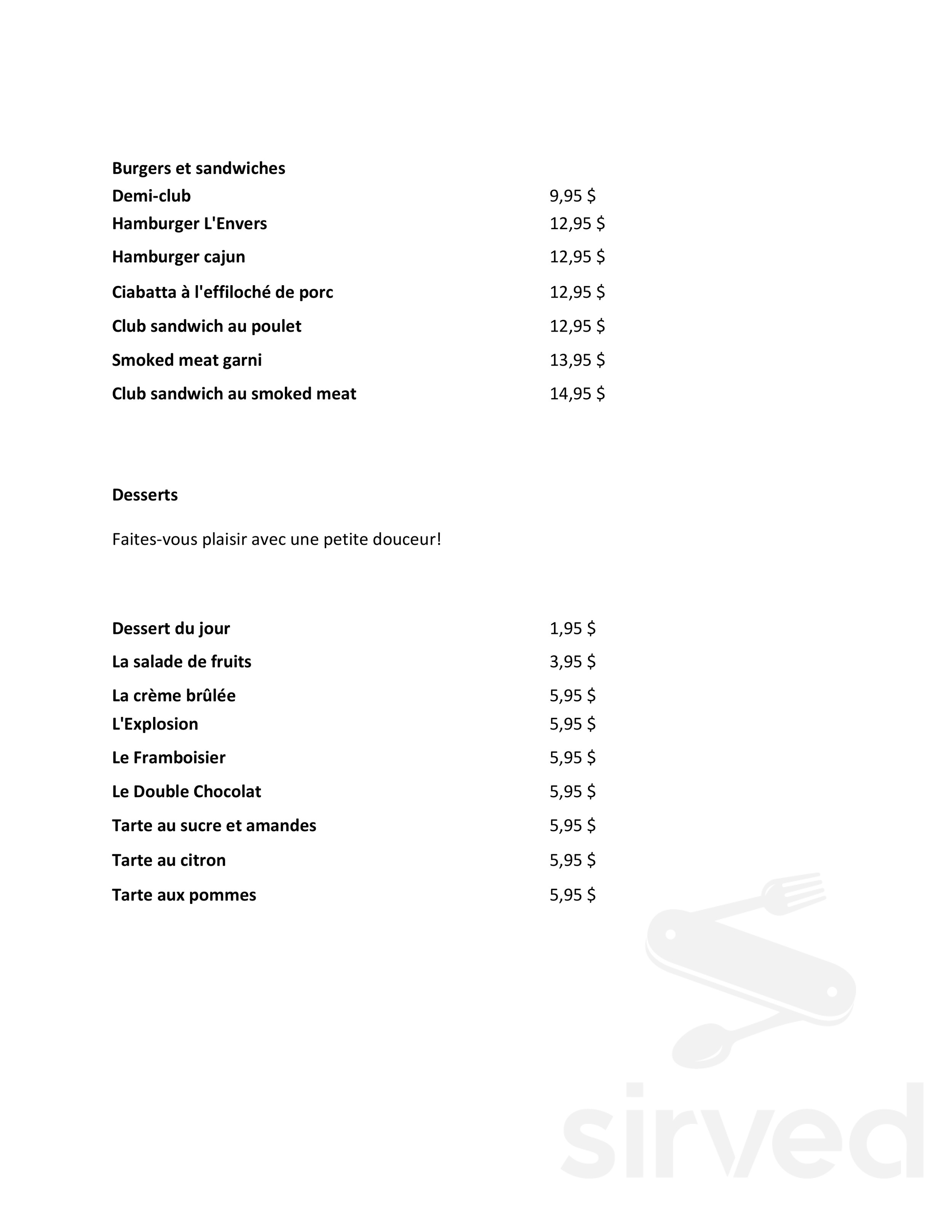 L'Envers food and ambiance menu in Québec, Quebec, Canada