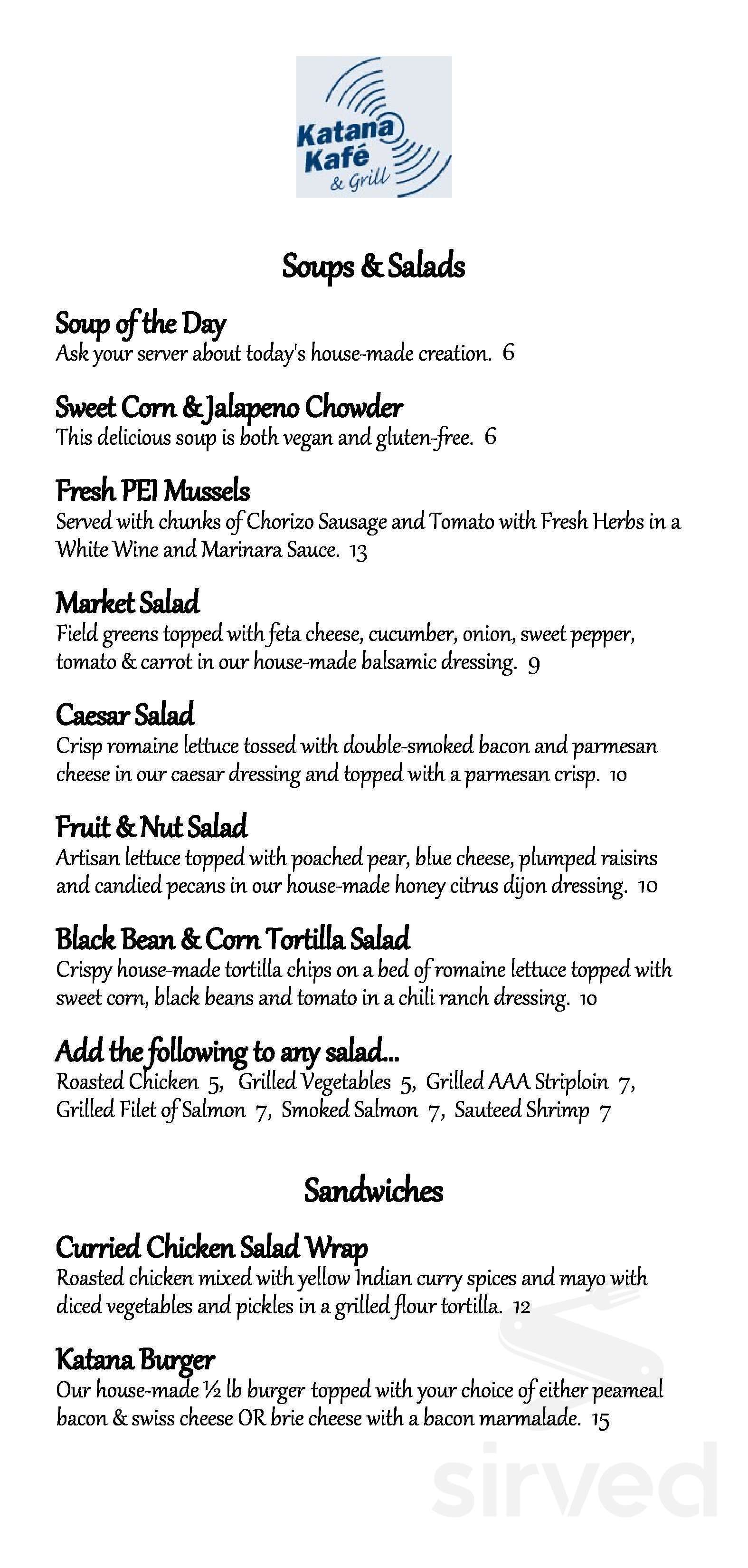 Menu for Katana Kafe & Grill in London, ON | Sirved