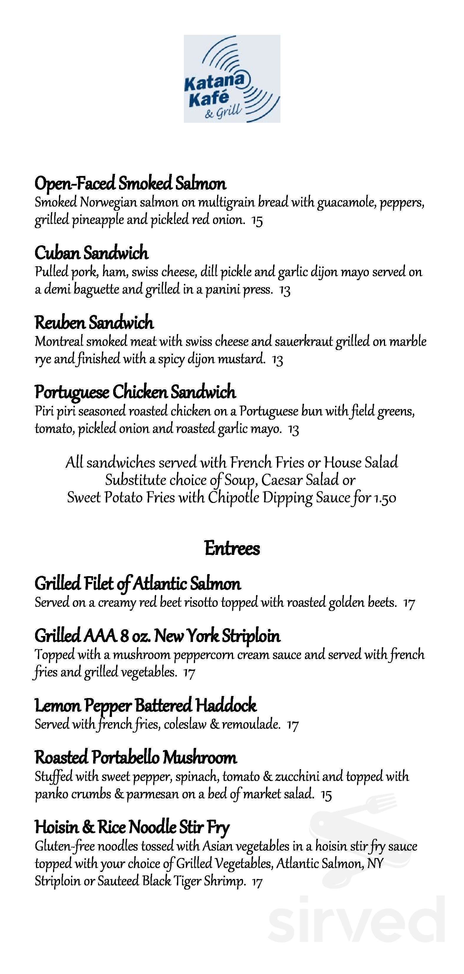 Katana Kafe & Grill menus in London, Ontario, Canada