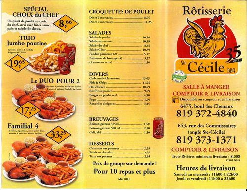 Rôtisserie Ste-Cécile menu in Trois-Rivières, Quebec, Canada