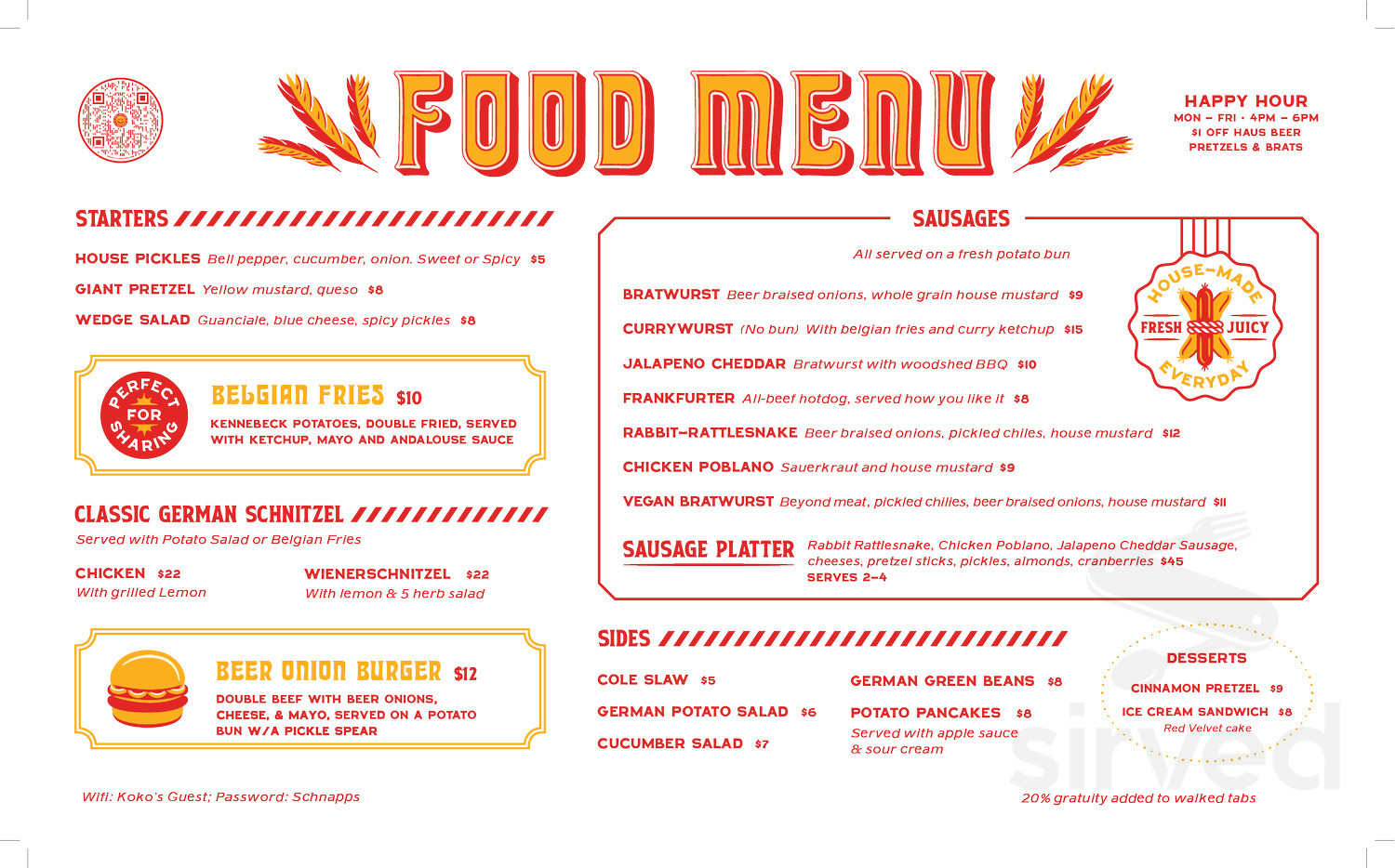 Menu for Koko’s Bavarian in Austin, TX | Sirved