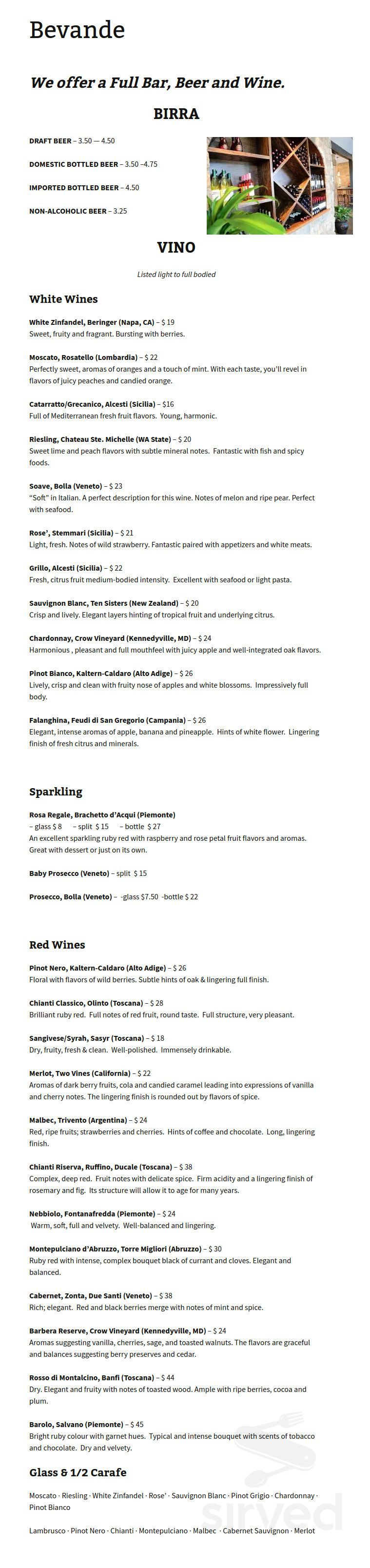 Luisa's Cucina Italiana menu in Chestertown, Maryland, USA