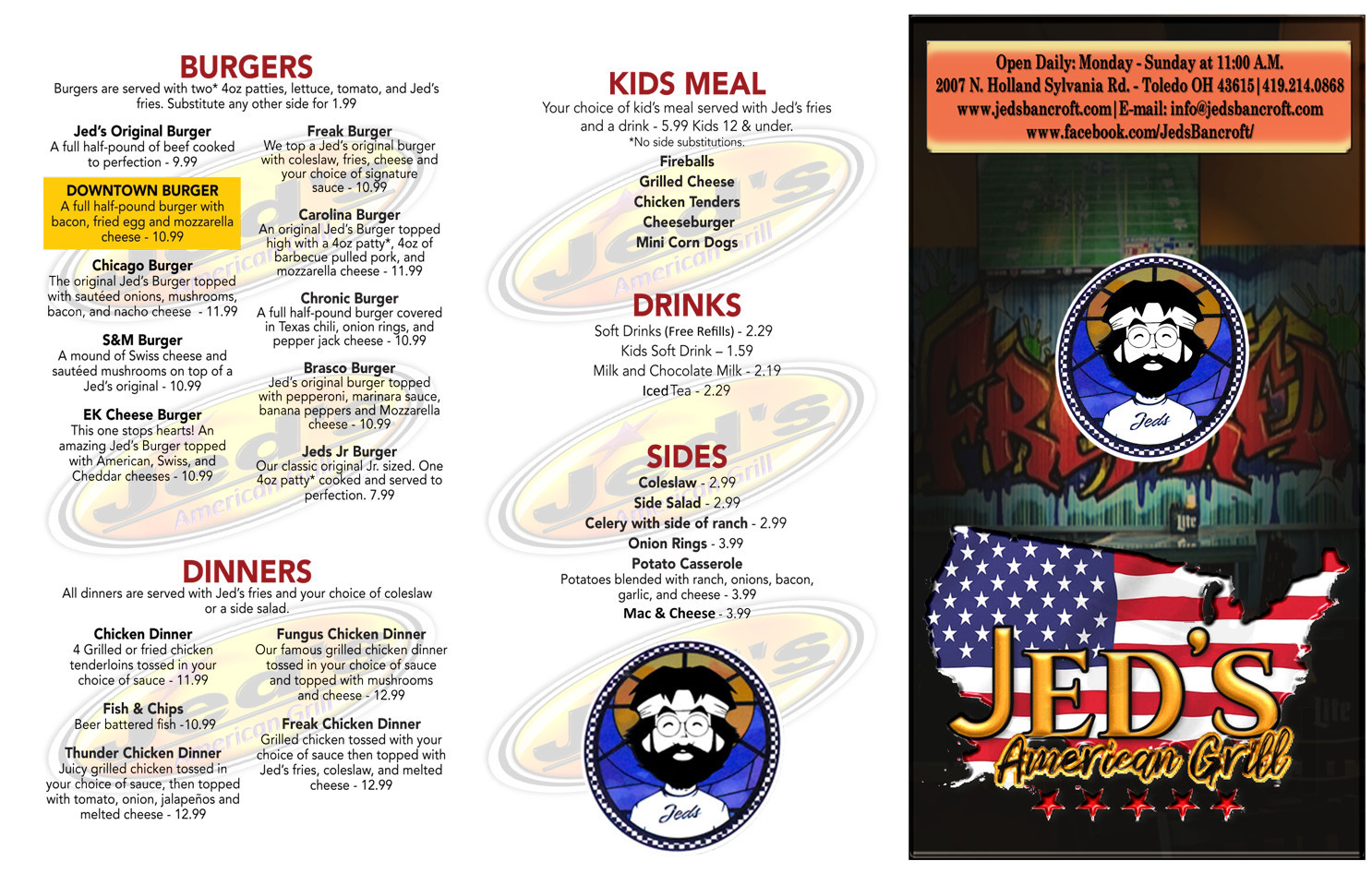 Jed's Bancroft menu in Toledo, Ohio, USA