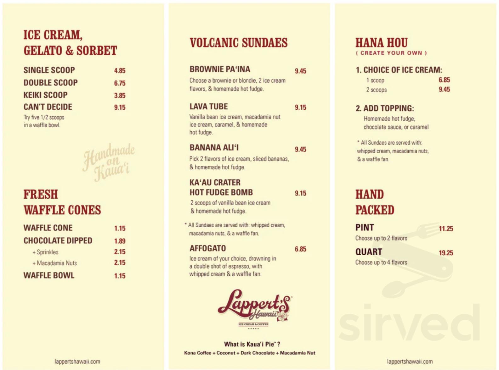 Lappert's Hawaii menu in Honolulu, Hawaii, USA
