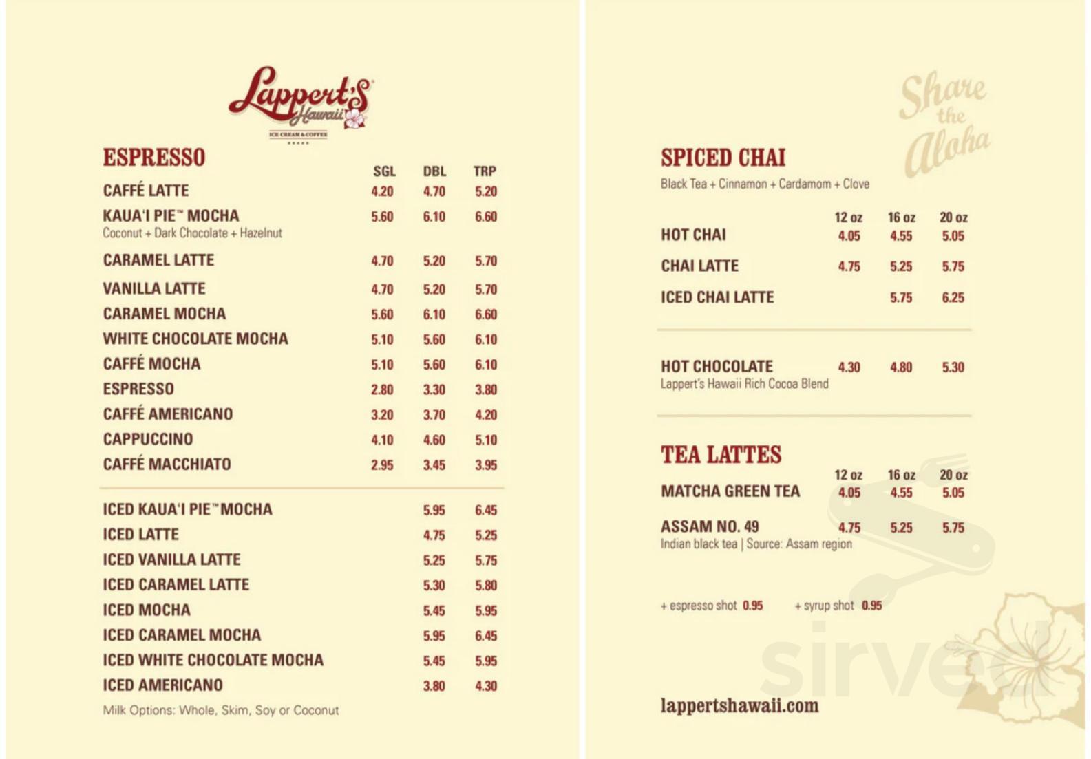 Lappert's Hawaii menu in Honolulu, Hawaii, USA