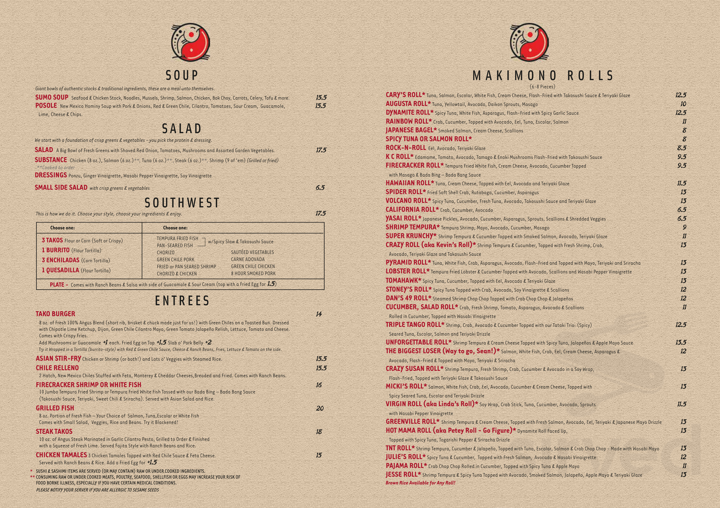 Menu - Columbia SC's Takosushi | Sirved
