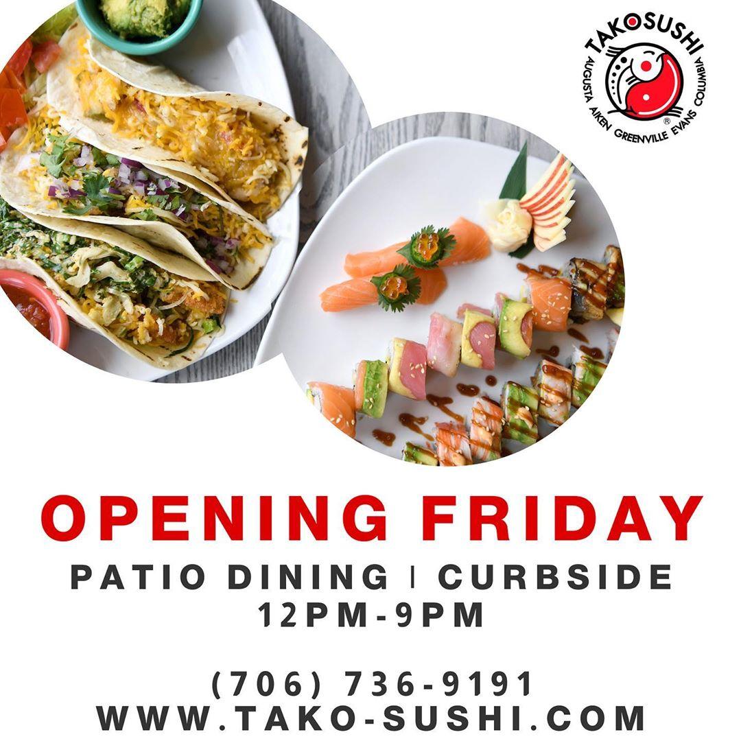 Takosushi menu in Columbia, South Carolina, USA