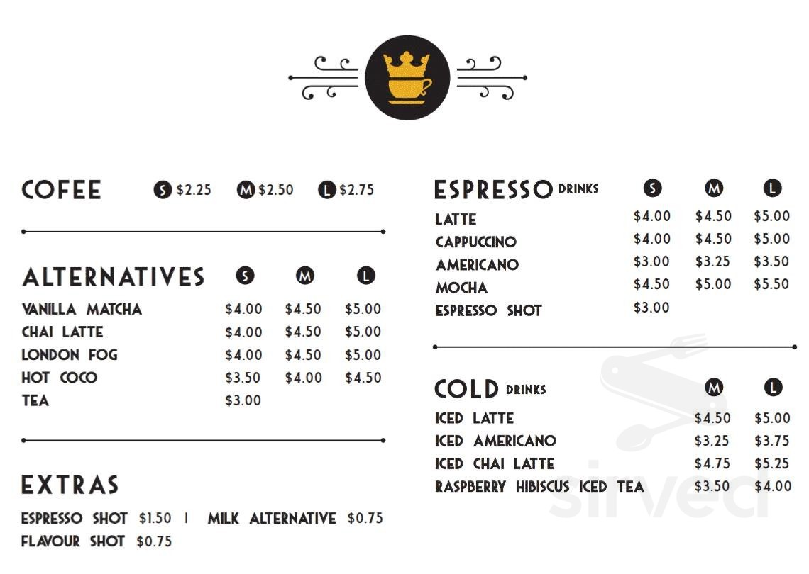 Cafe Royale menu in Regina, Saskatchewan, Canada