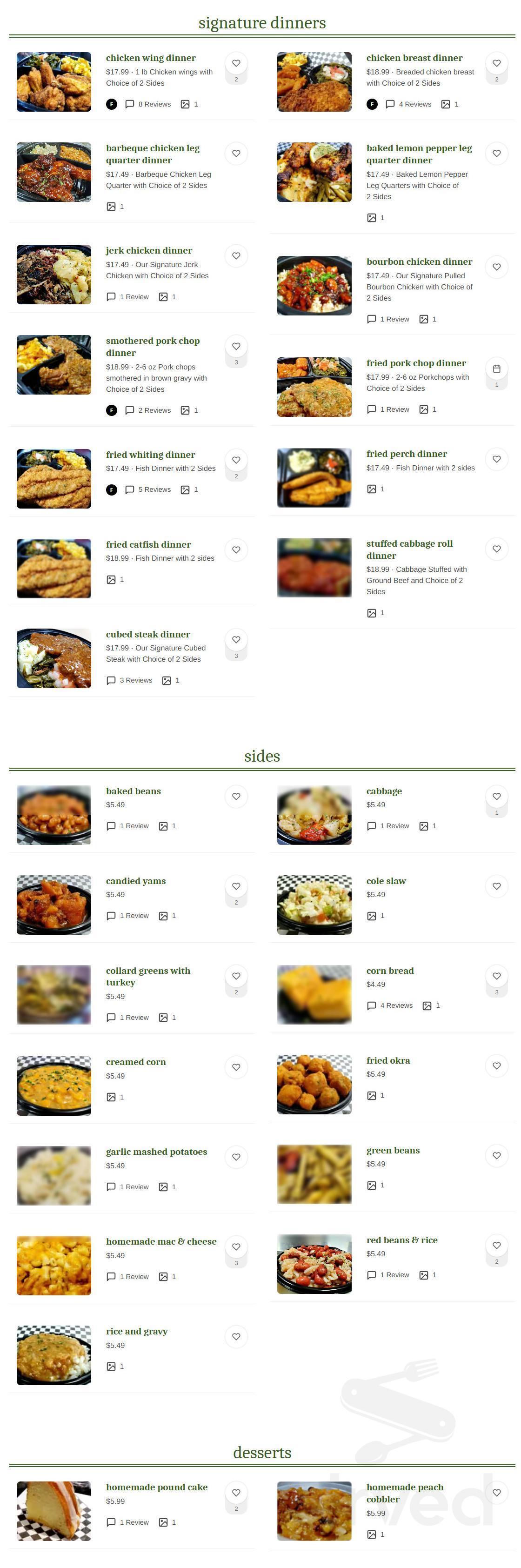 Soul 2 Go menu in Columbus, Ohio, USA