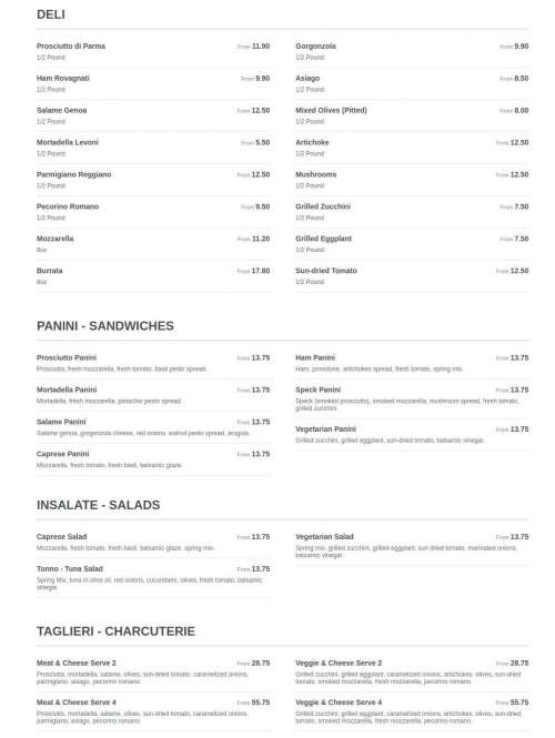 Italy Bottega menu in St. Petersburg, Florida, USA