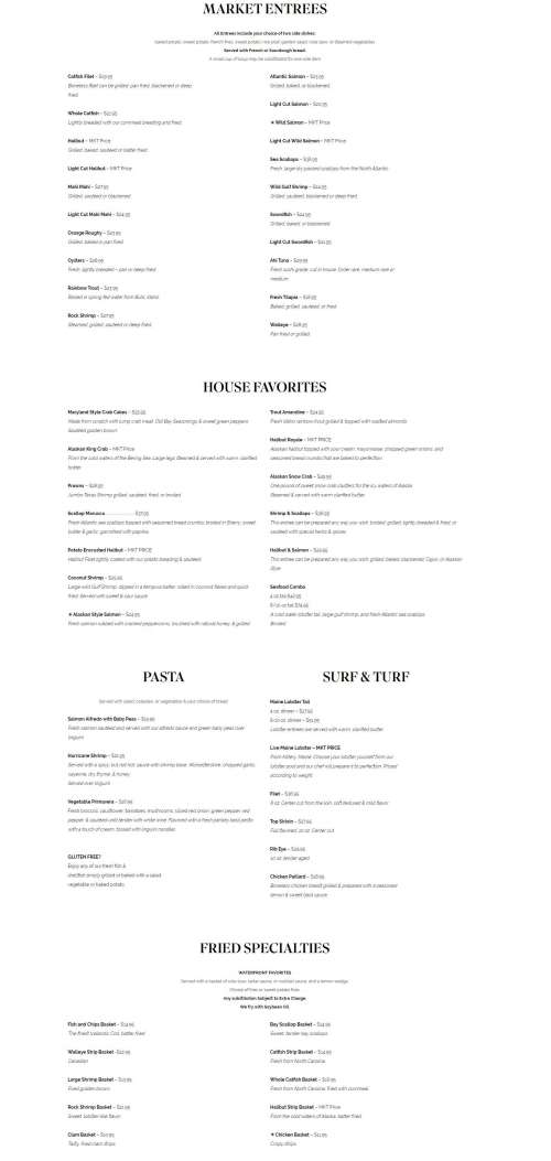 Waterfront Seafood Market menu in West Des Moines, Iowa, USA