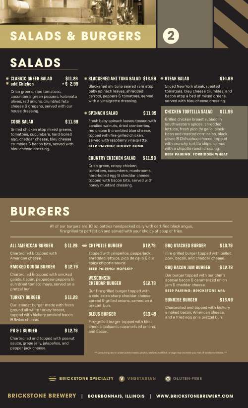 Brickstone Brewery menu in Bourbonnais, Illinois, USA