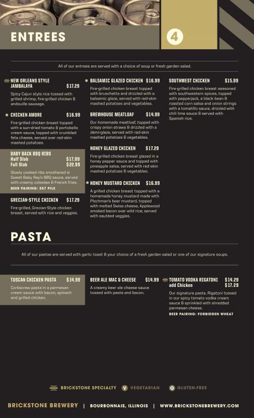 Brickstone Brewery menu in Bourbonnais, Illinois, USA