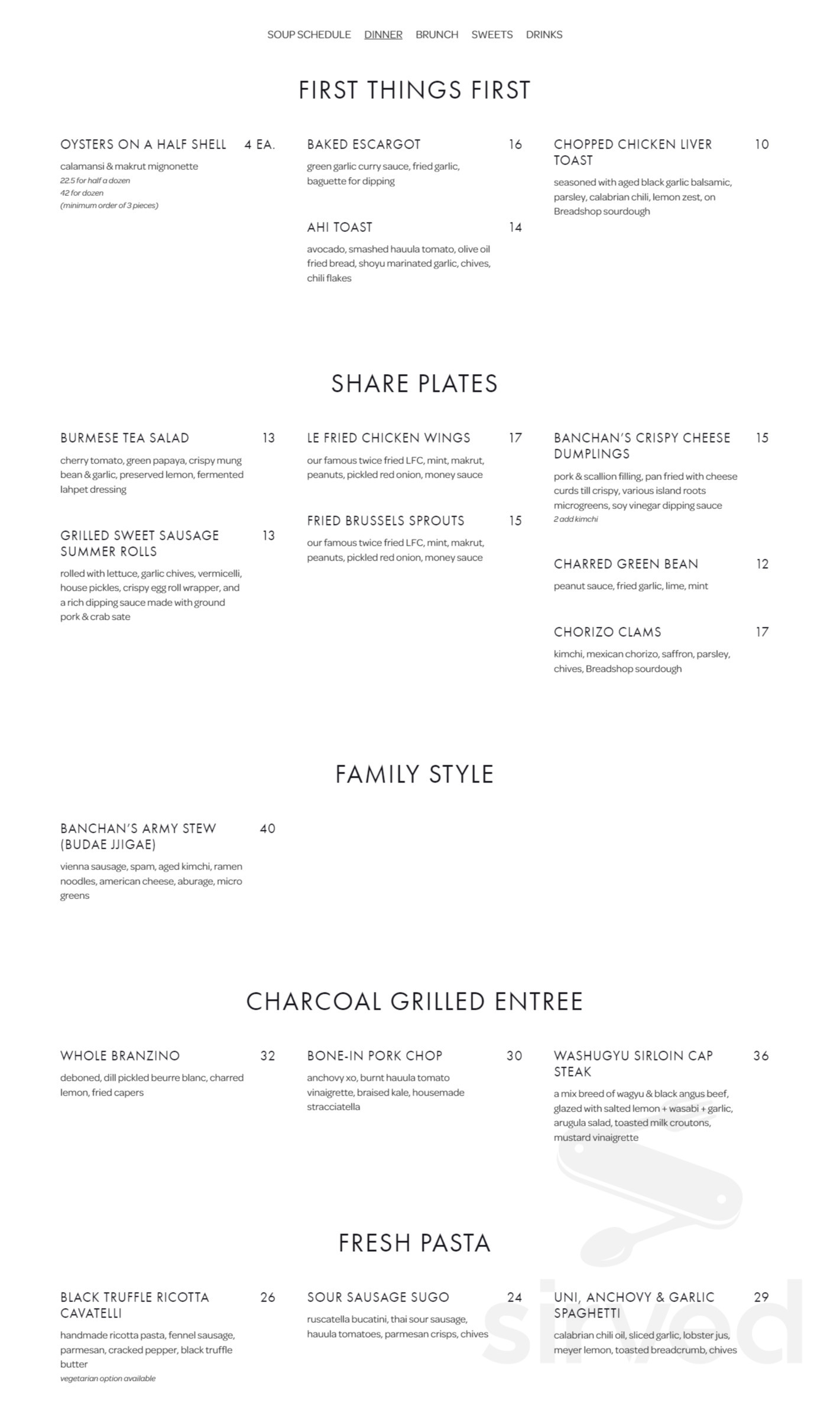 Piggy Smalls menu in Honolulu, Hawaii, USA