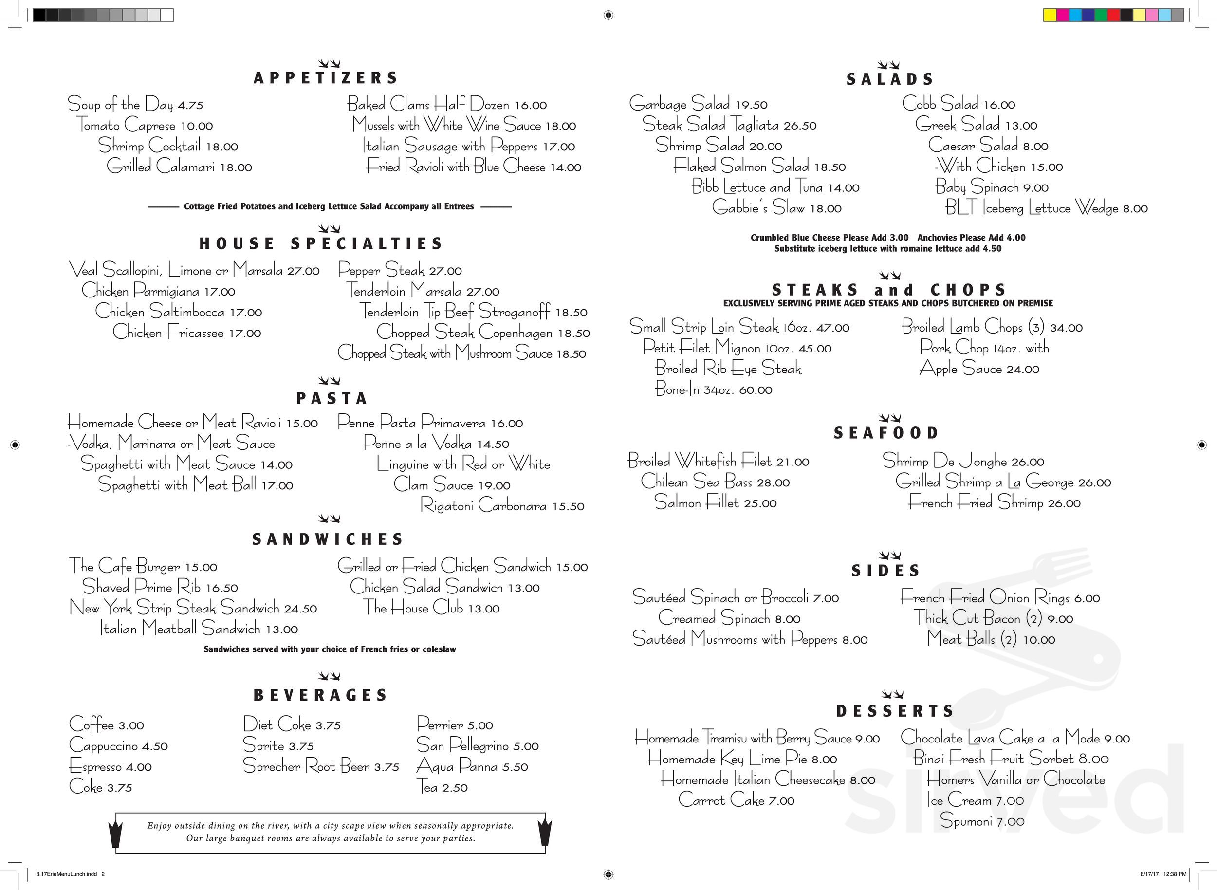 Erie Cafe menu in Chicago, Illinois, USA