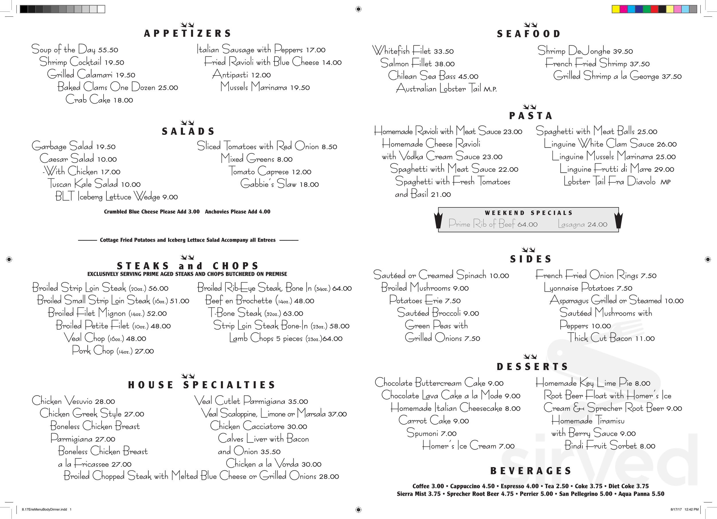 Erie Cafe menu in Chicago, Illinois, USA