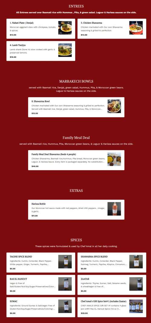 Marrakech Express menu in Atlanta, Georgia, USA