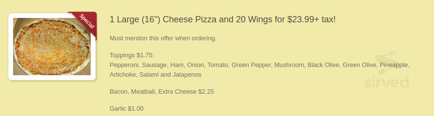 Jesse's Pizza menu in Henderson, Nevada, USA