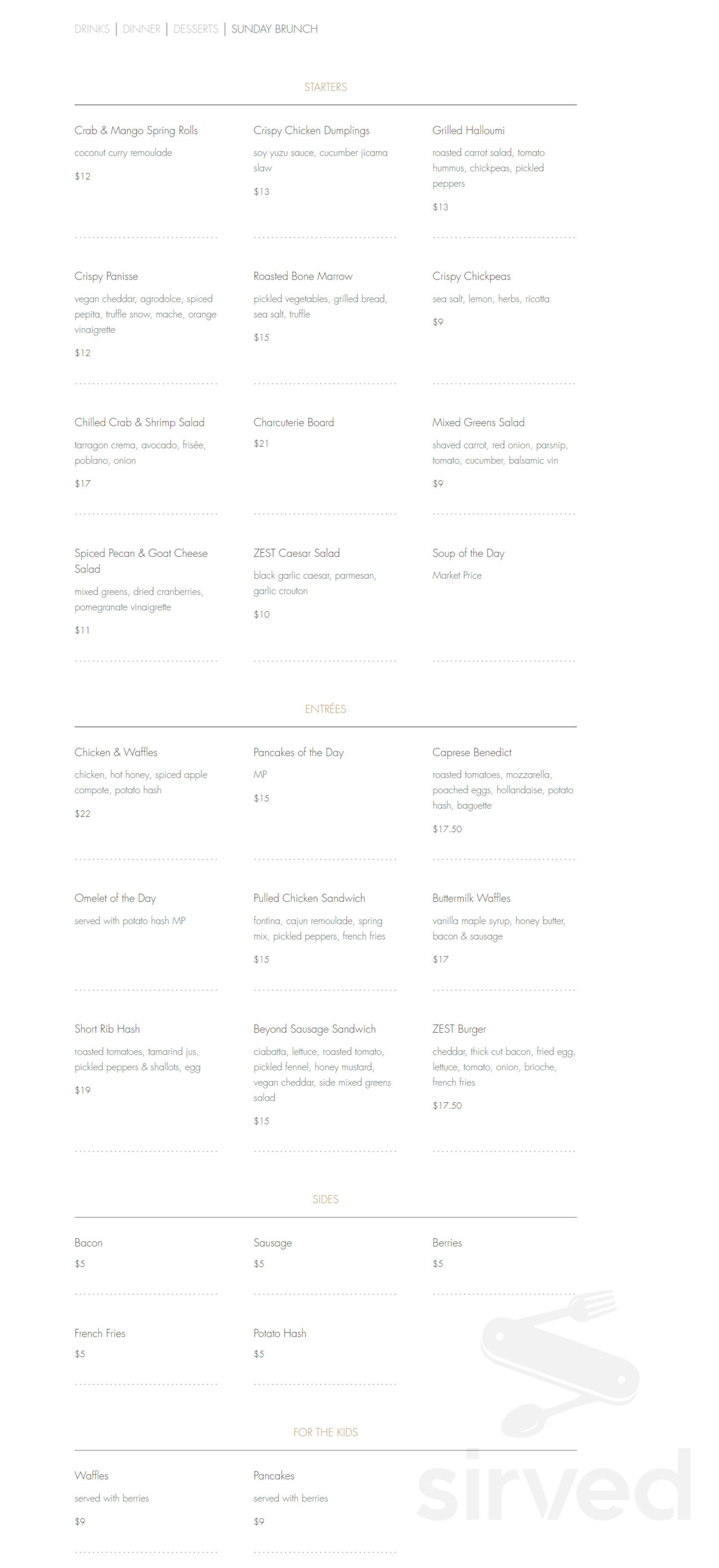 ZEST bar+grille menu in Bethlehem, Pennsylvania, USA