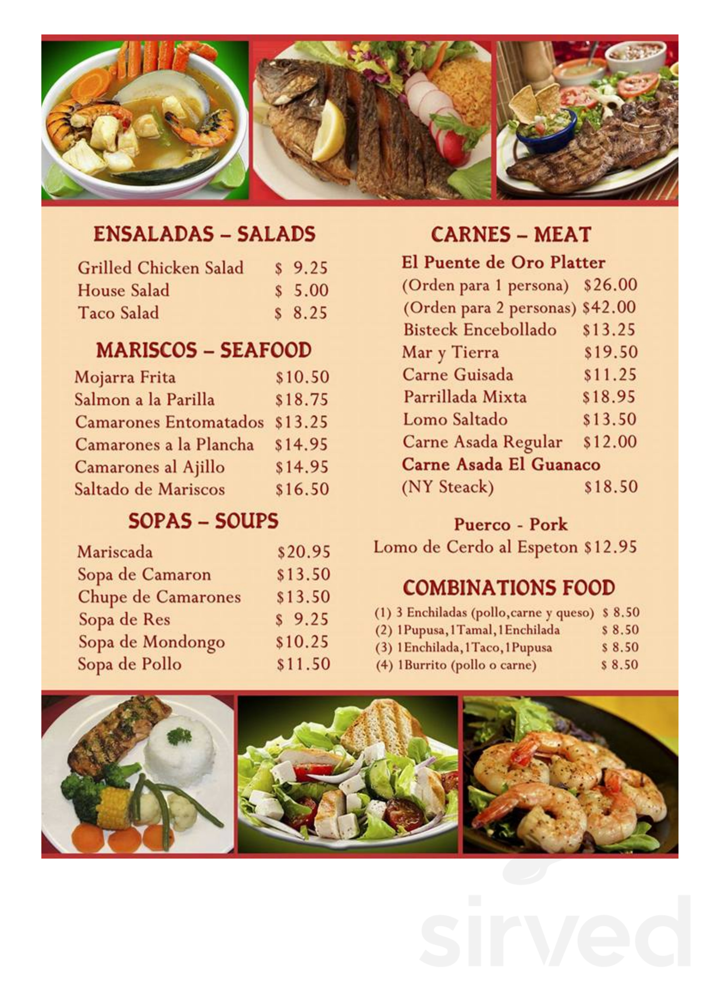 El Puente De Oro Restaurant menu in Wheaton-Glenmont, Maryland, USA