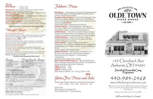 Olde Town Pizza House menu in Amherst, Ohio, USA