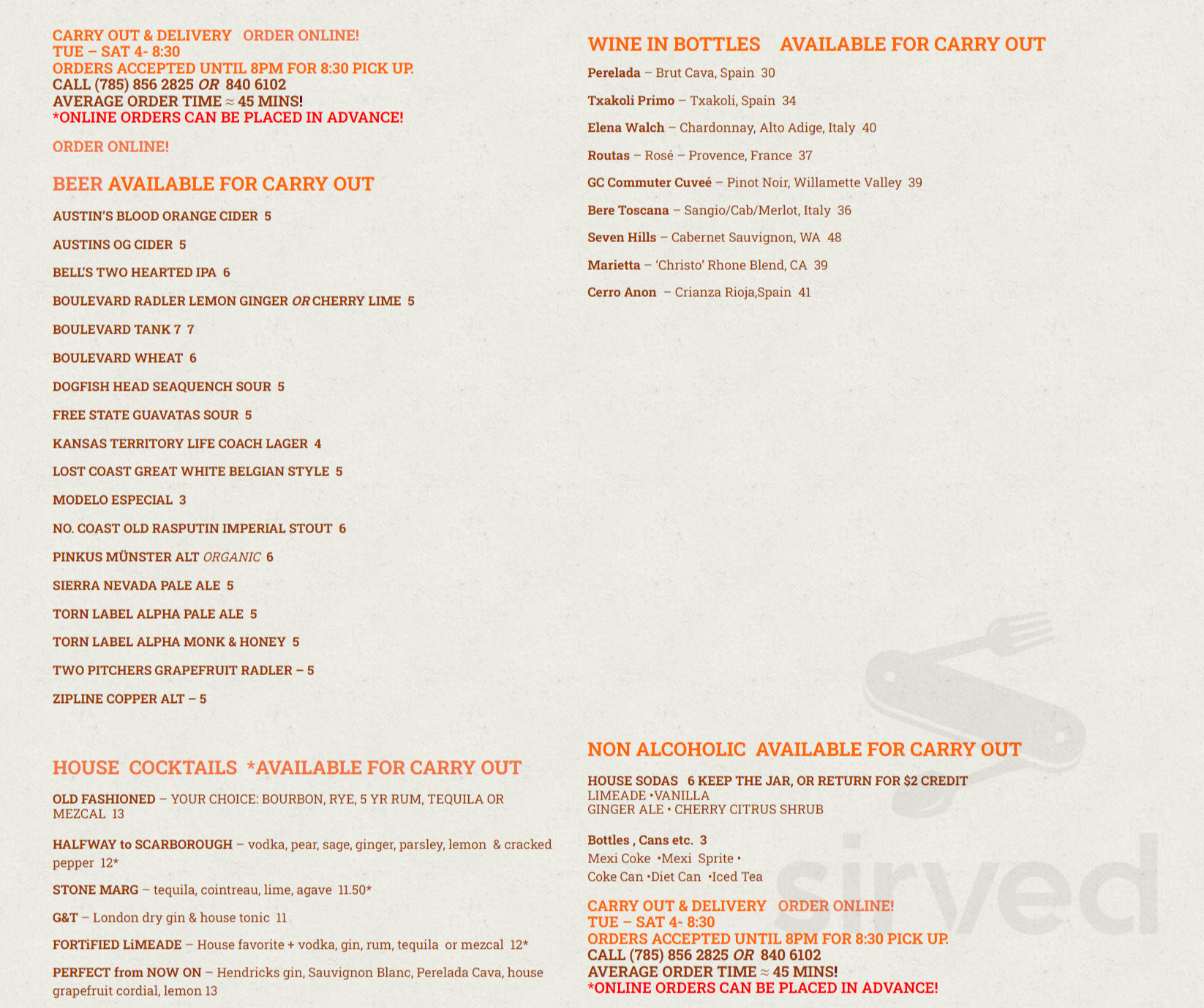 Menu for Limestone Pizza•Kitchen•Bar in Lawrence, KS | Sirved