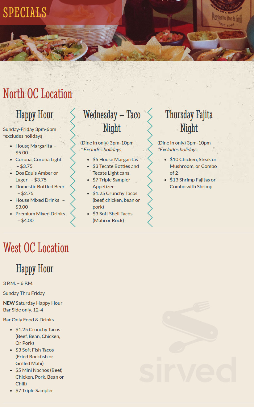 Tequila Mockingbird menu in Ocean City, Maryland, USA