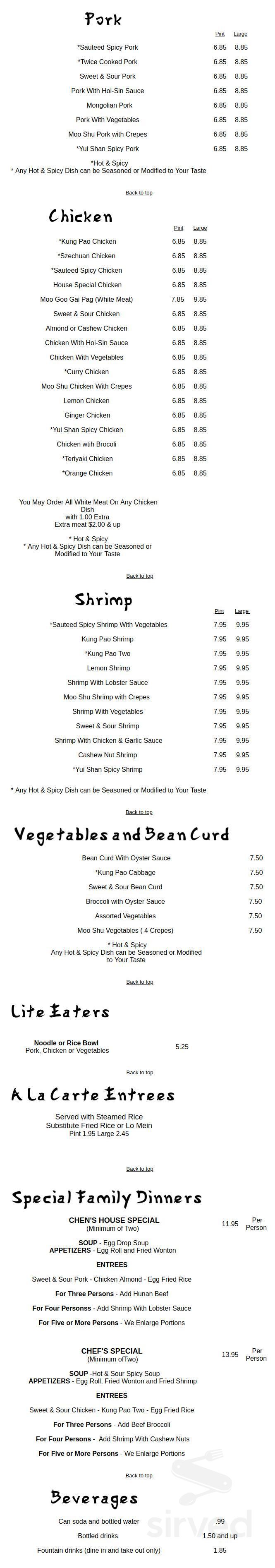 Chen & Wok menu in Phoenix, Arizona, USA